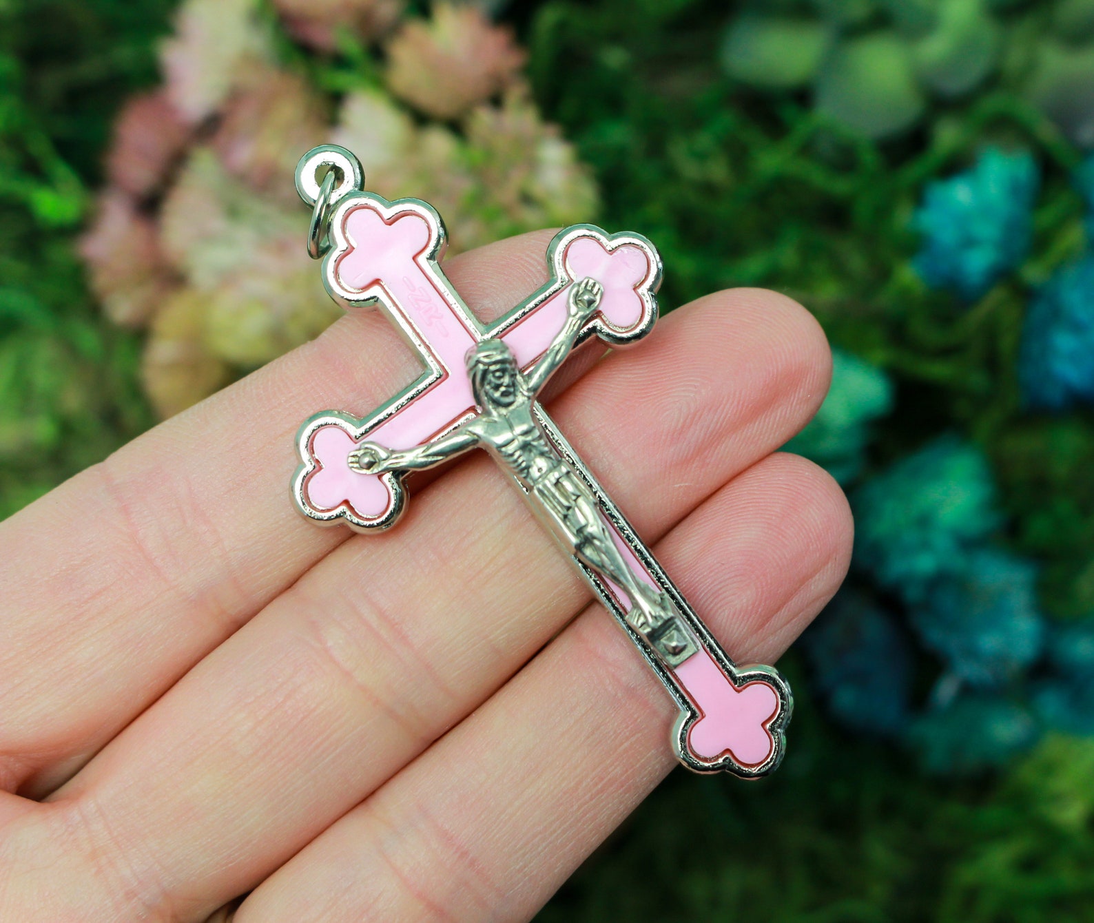 Pink Crucifix Cross With Cloverleaf Budded Ends - Metal Bound - 2.5 ...