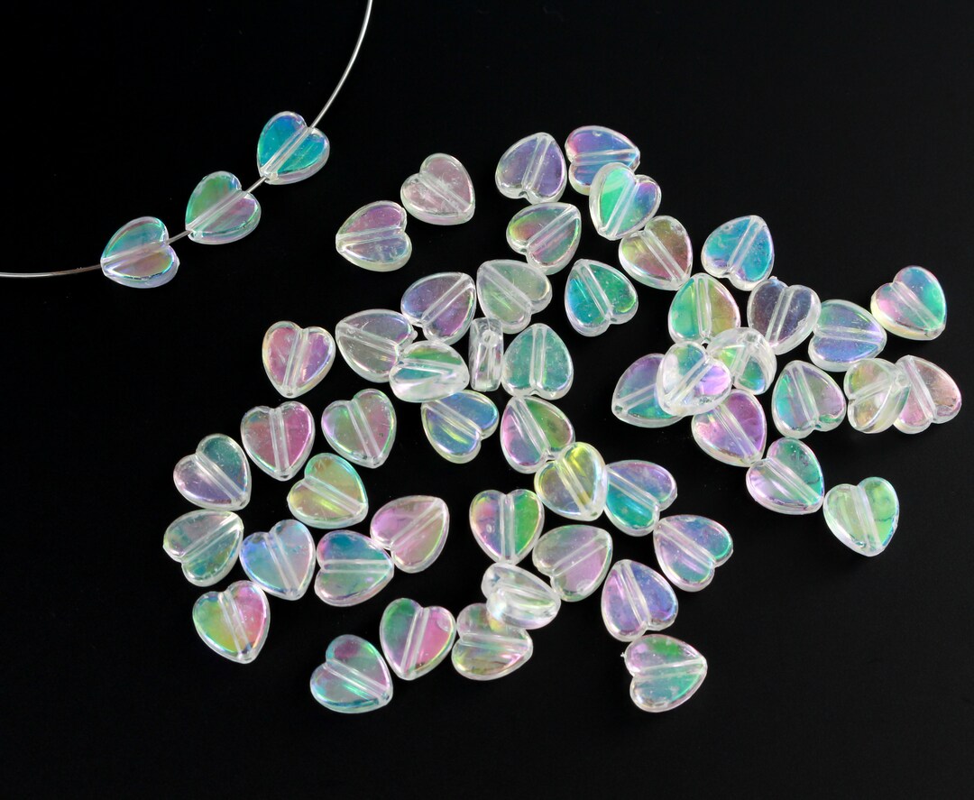 Heart Shaped Beads - Aurora Borealis AB Iridescent Transparent 8x8x3mm ...