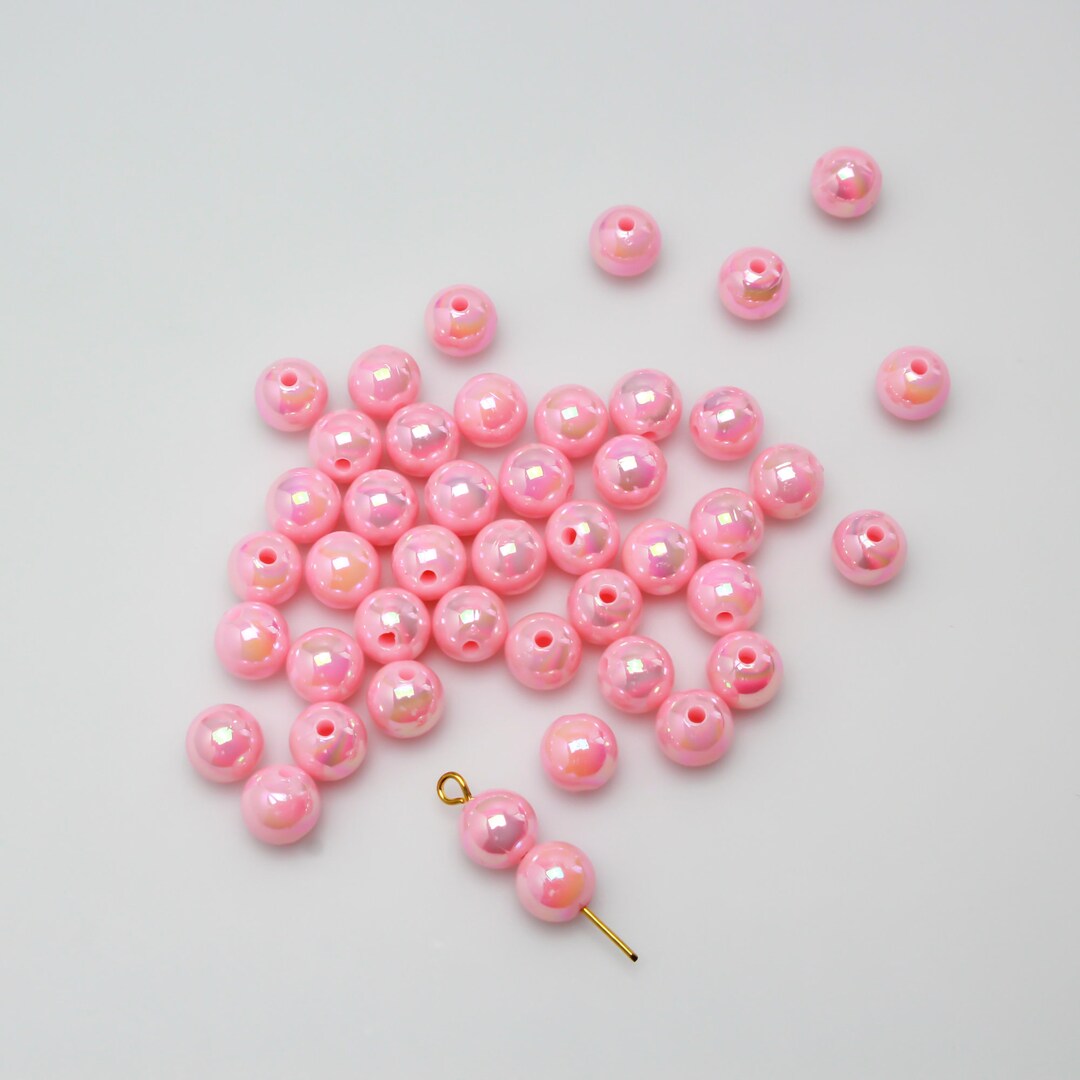 8mm Round Pink Beads - Misty Rose AB Color Plated Polystyrene Beads ...
