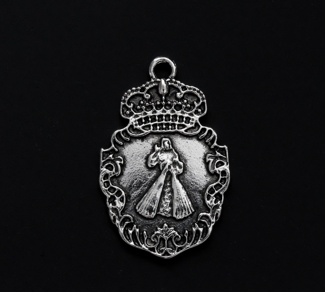 Divine Mercy of Jesus Medal - Ornate Devotional Crown Pendant 1-1/8 ...