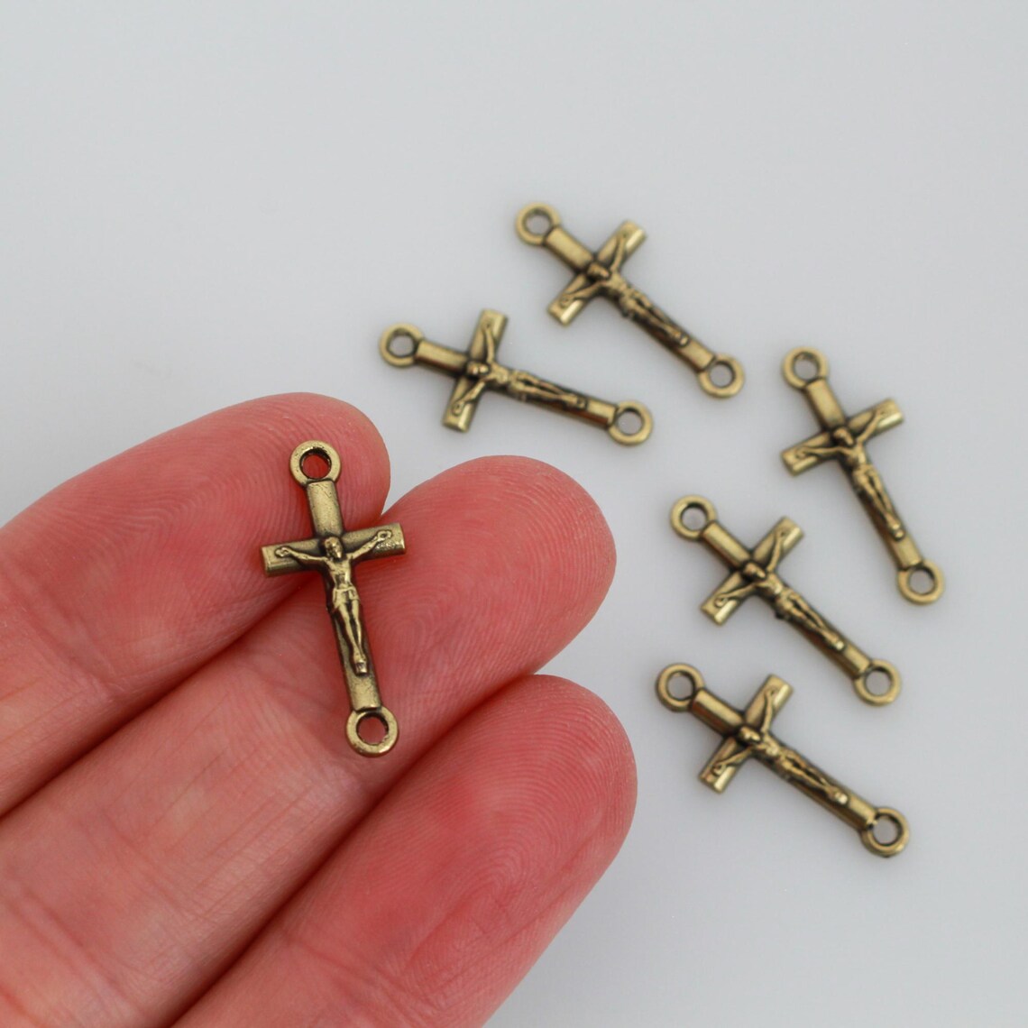 6 Bronze Crucifix Connector Links - Cross Shaped Our Father Beads 6pcs ...