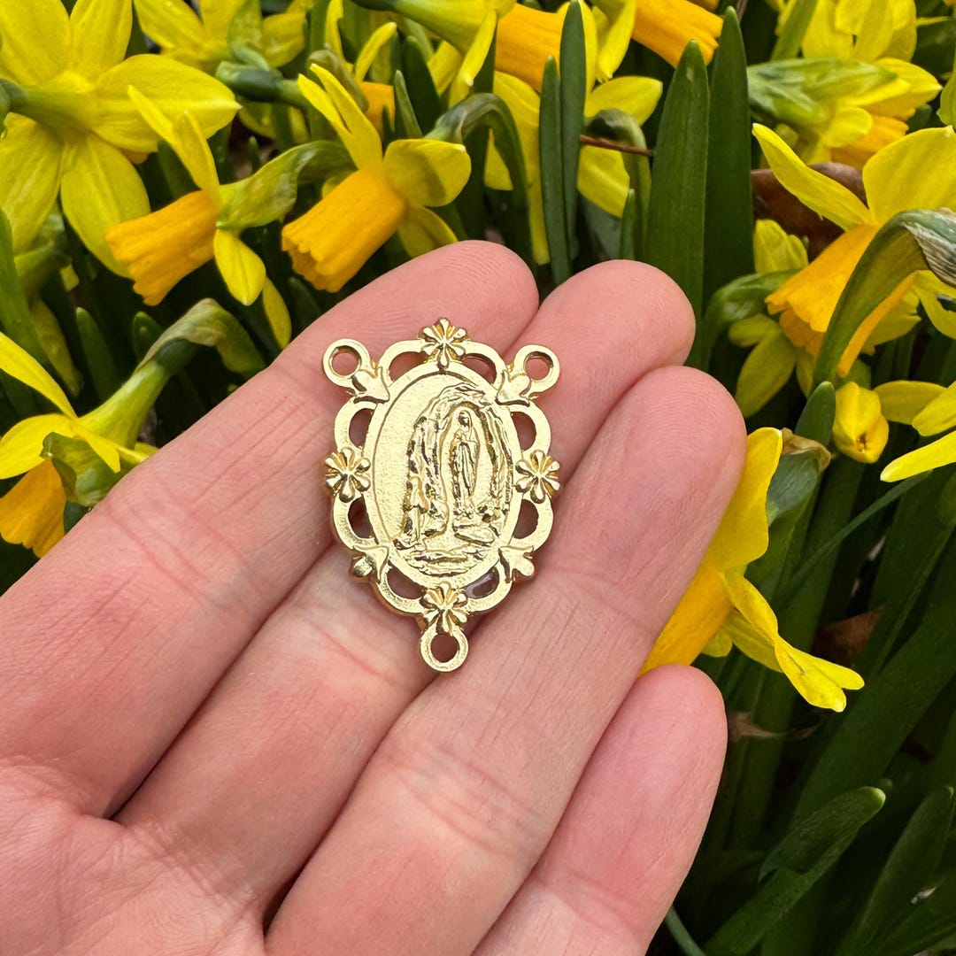 Gold Our Lady of Lourdes Rosary Centerpiece With Ornate Filigree Flower ...