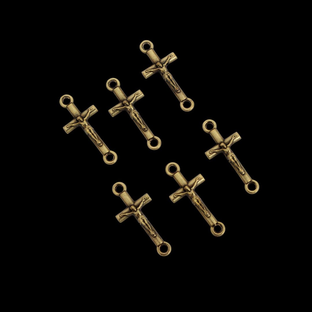 6 Bronze Crucifix Connector Links - Cross Shaped Our Father Beads 6pcs ...