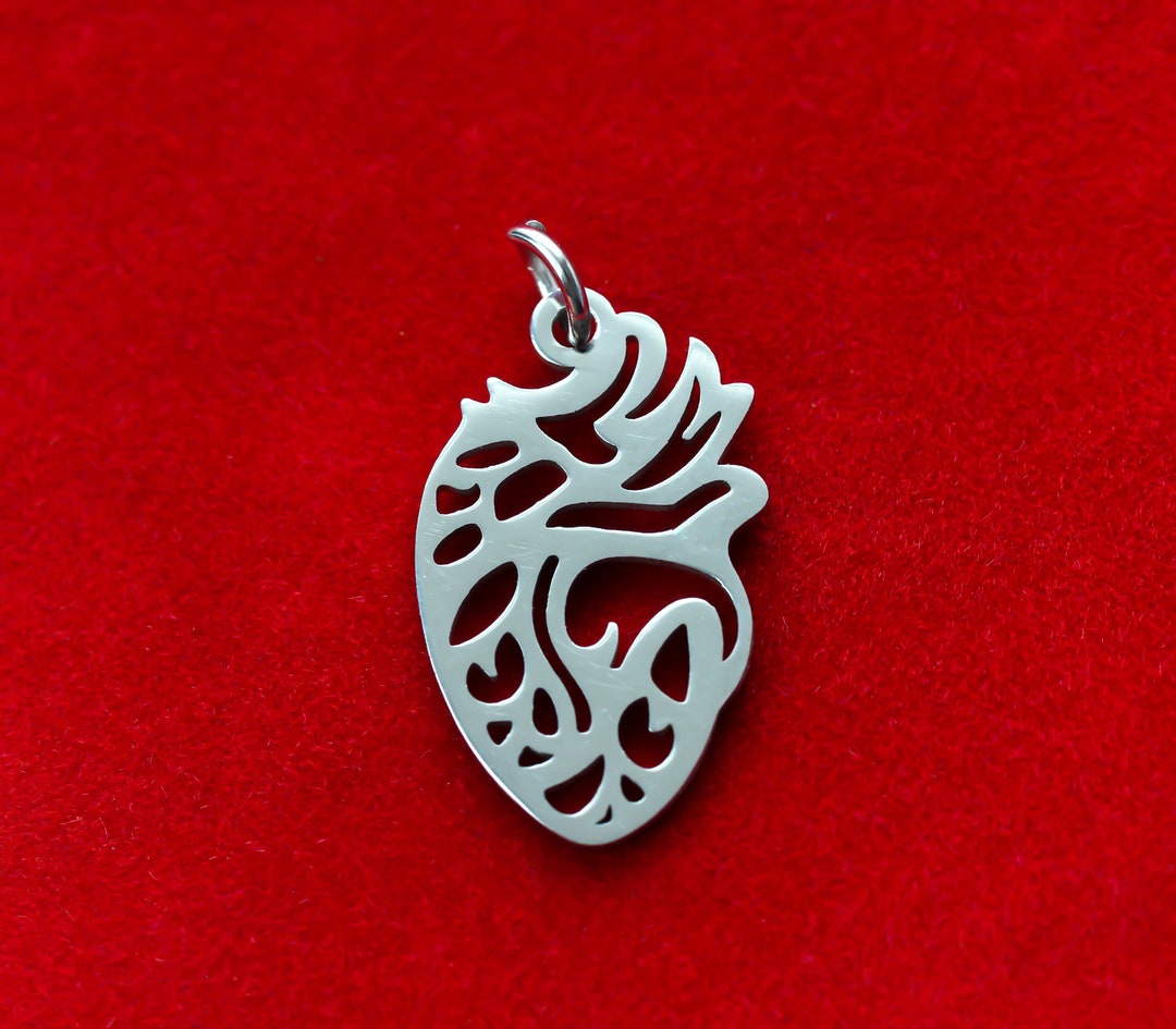 Anatomical Human Heart Pendant - Stainless Steel Organ Charm - Symbol ...