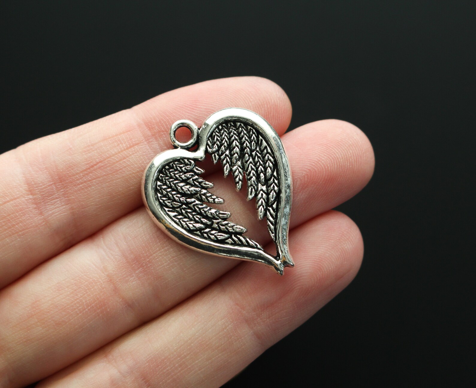 10 Heart Wing Charms 30mm Long - Guardian Angel Wings in Heart Memorial ...