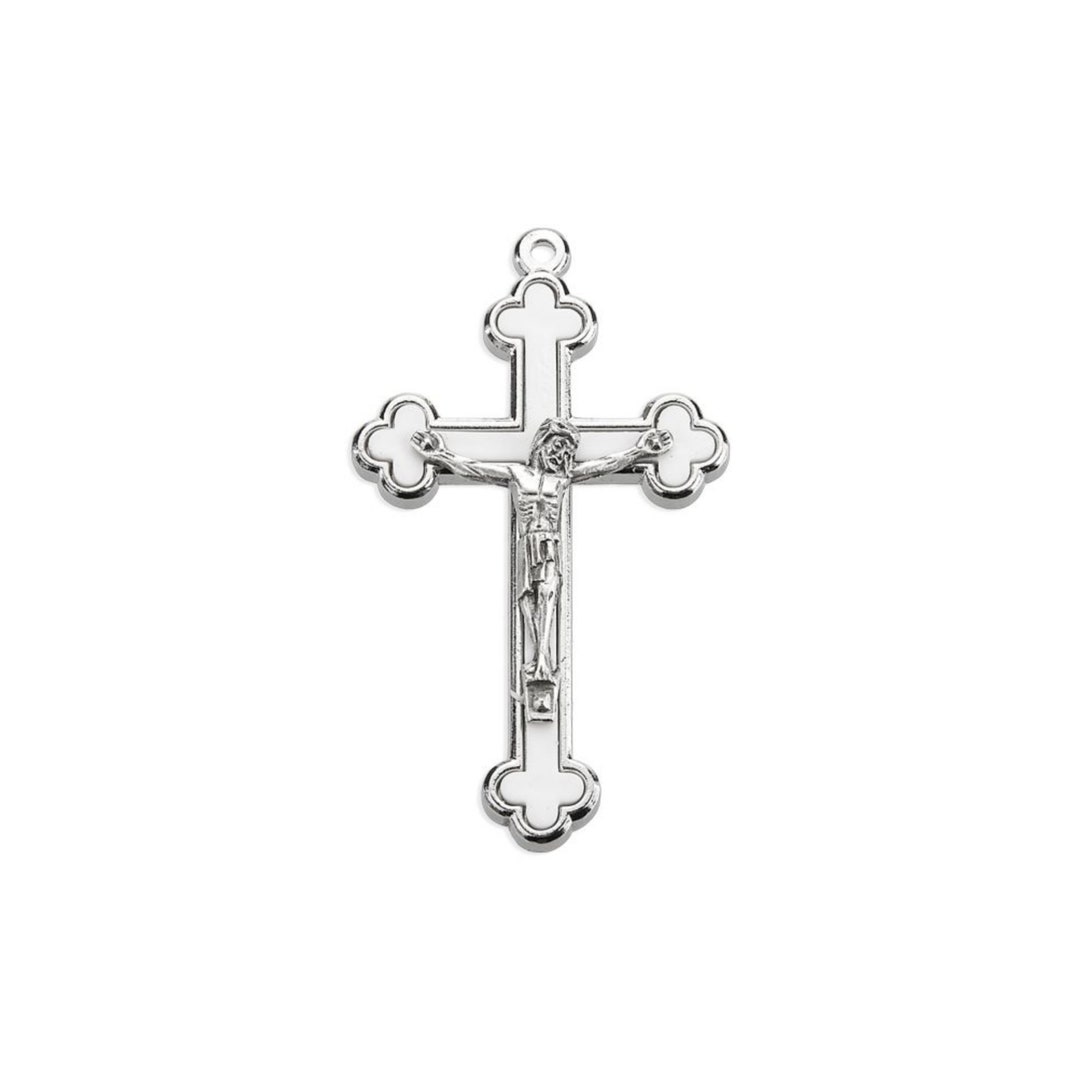 White Luminous Crucifix Cross With Cloverleaf Budded Ends - Metal Bound ...