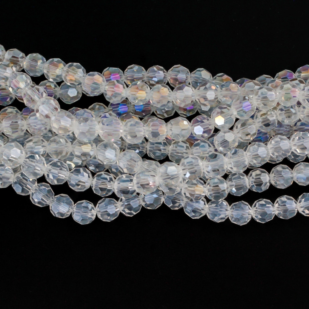 Electroplate Glass Bead Strand AB Color - 7.2mm Round Faceted Crystal ...