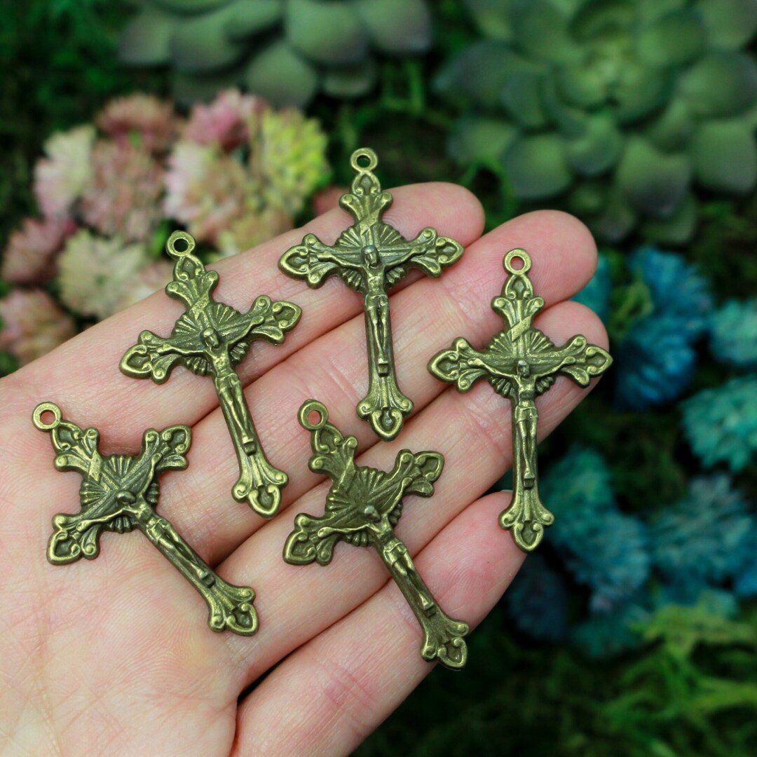 5 Bronze Starburst Nimbus Crucifix Cross With Fleur De Lis Ends 43mm ...