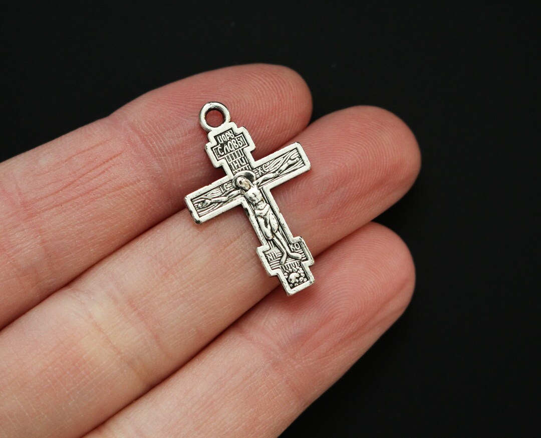Russian Eastern Orthodox Crucifix Charms in Antiqued Silver - One Inch ...