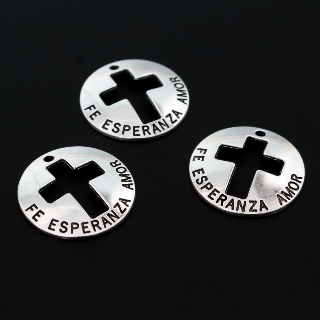 10 Fe Esperanza Amor Charms - Spanish for Faith, Hope, Love 22mm Round ...
