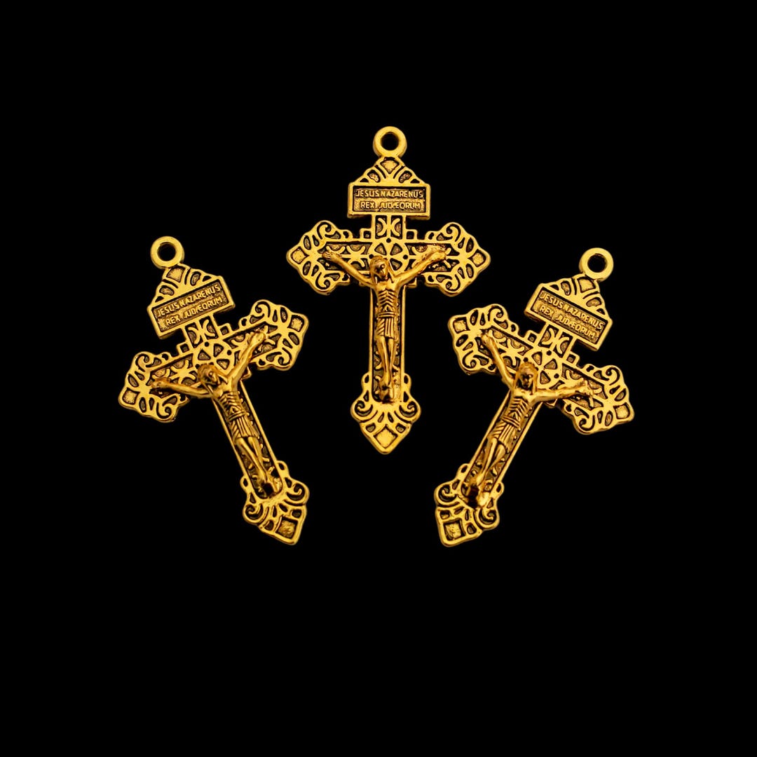 Gold Indulgence Pardon Crucifix 2-1/8" Long - Jesus Nazarenus Rex ...