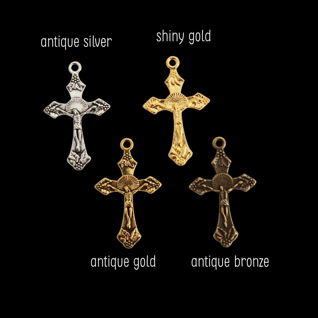 10 Small Crucifix Crosses With Grapes and Leaves Detail, 32mm Long ...
