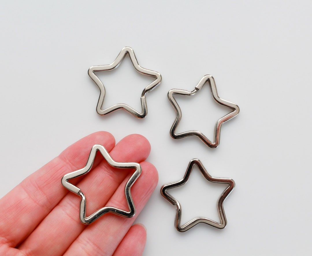 4 Star Shaped Split Key Rings 35mm Long - Iron Based Alloy Silver Tone ...