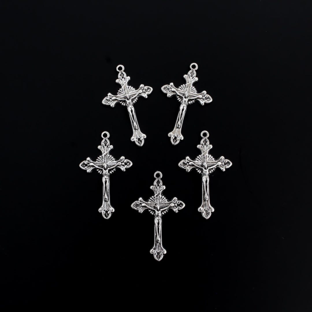 5 Silver Starburst Nimbus Crucifix Crosses With Fleur De Lis Ends 1-5/8 ...