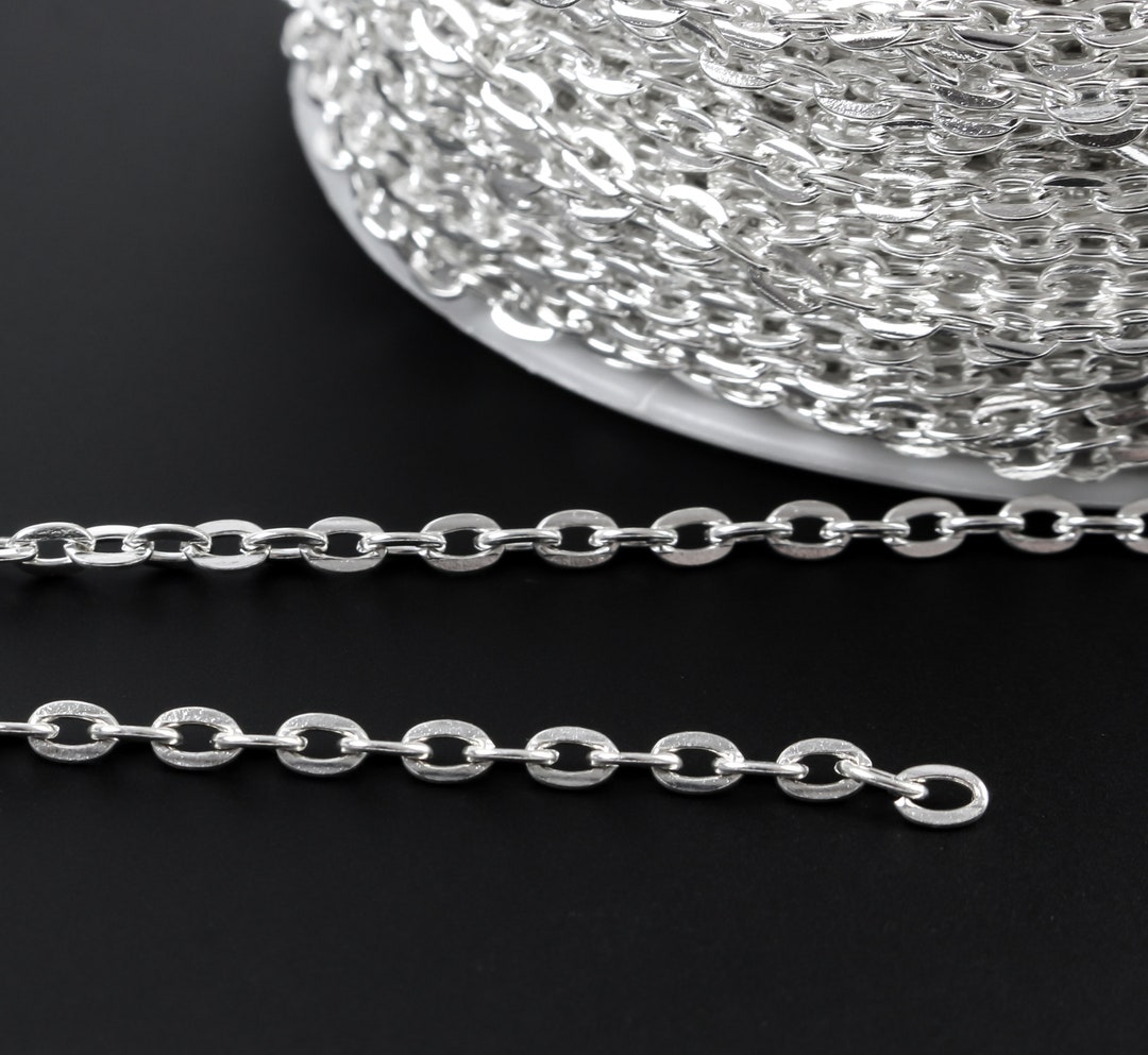 Flat Oval Chain 4mm X 2.7mm Links Unsoldered Silver Chain for - Etsy