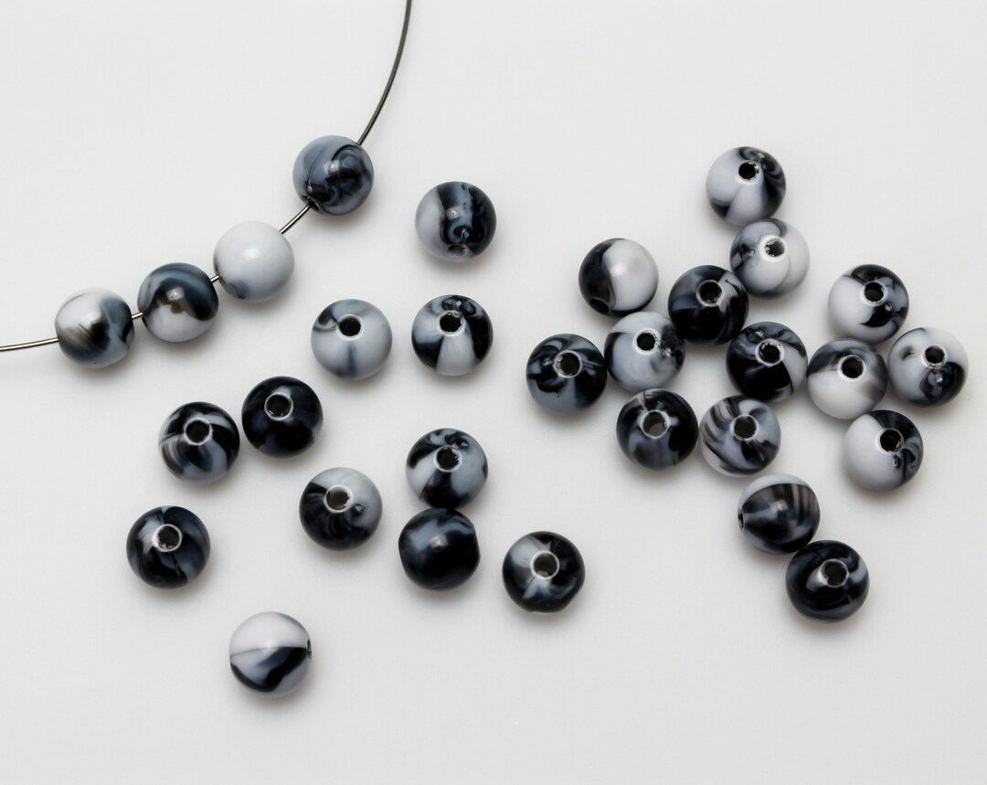8mm Black and White Marbled Beads - Acrylic Gumball Opaque Round Prayer ...