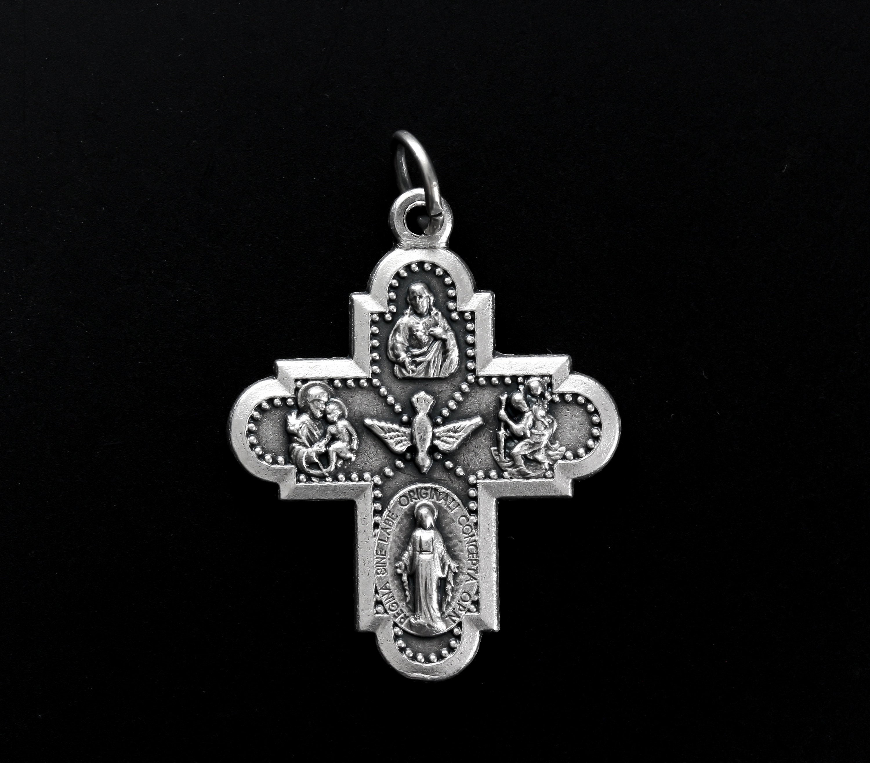 Five Way Cross Medal - Miraculous - Sacred Heart, St. Christopher, St ...