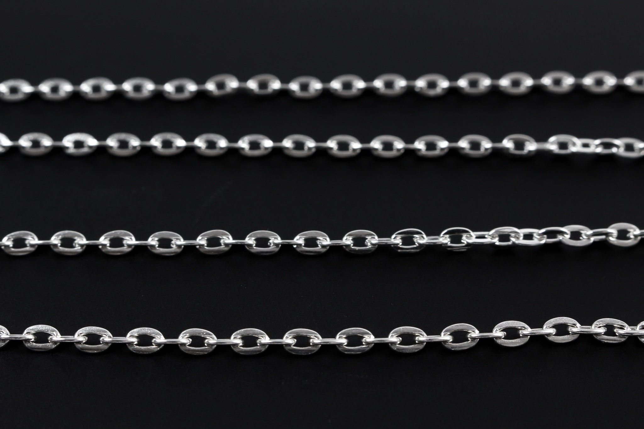 Flat Oval Chain 4mm x 2.7mm Links Unsoldered Silver Chain for | Etsy