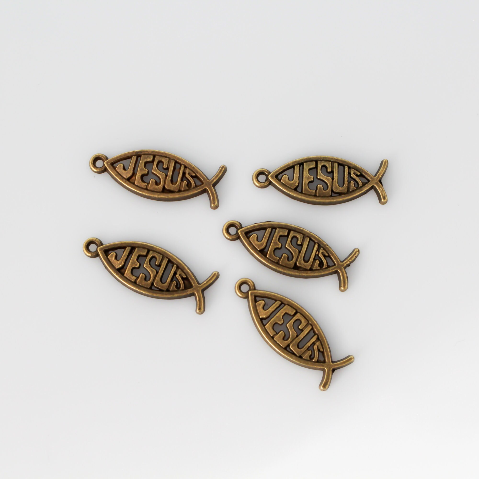 10 Jesus Fish Charms Christian Ichthys Symbol 27mm Long - Available in ...