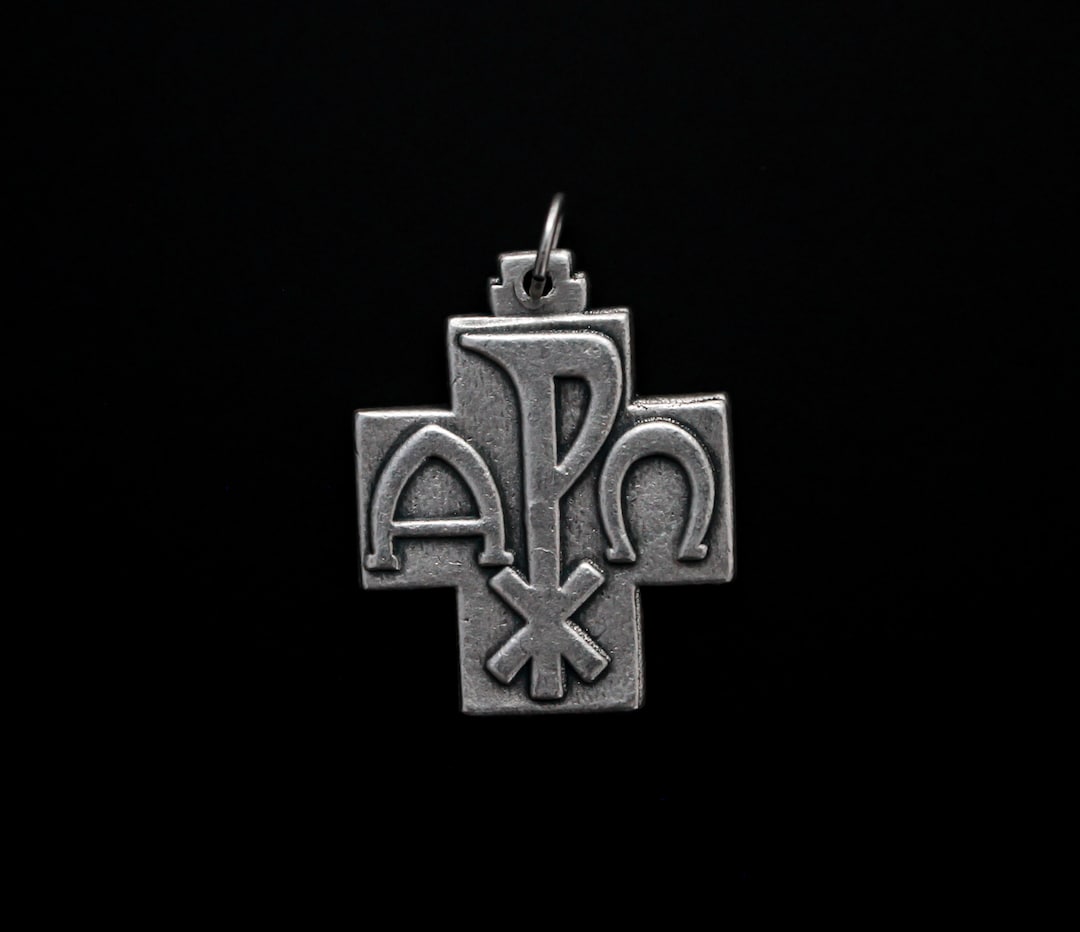 Jesus Alpha and Omega Cross Pendant - Chi-rho Christogram Cross 1-1/8 ...