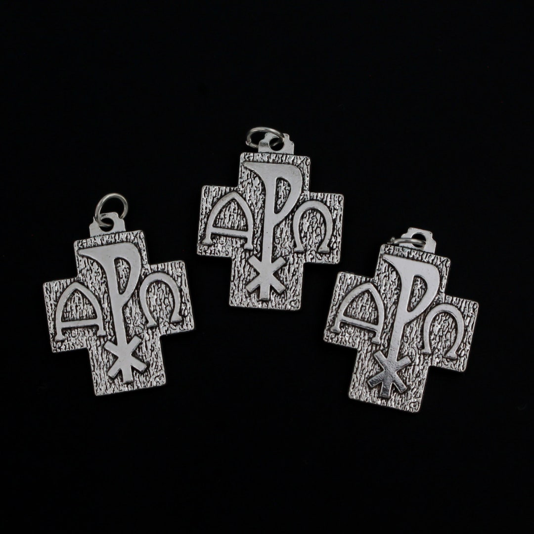 3 Alpha Omega Cross Charms Chi-rho Christogram Pendants 1-1/8" Long ...