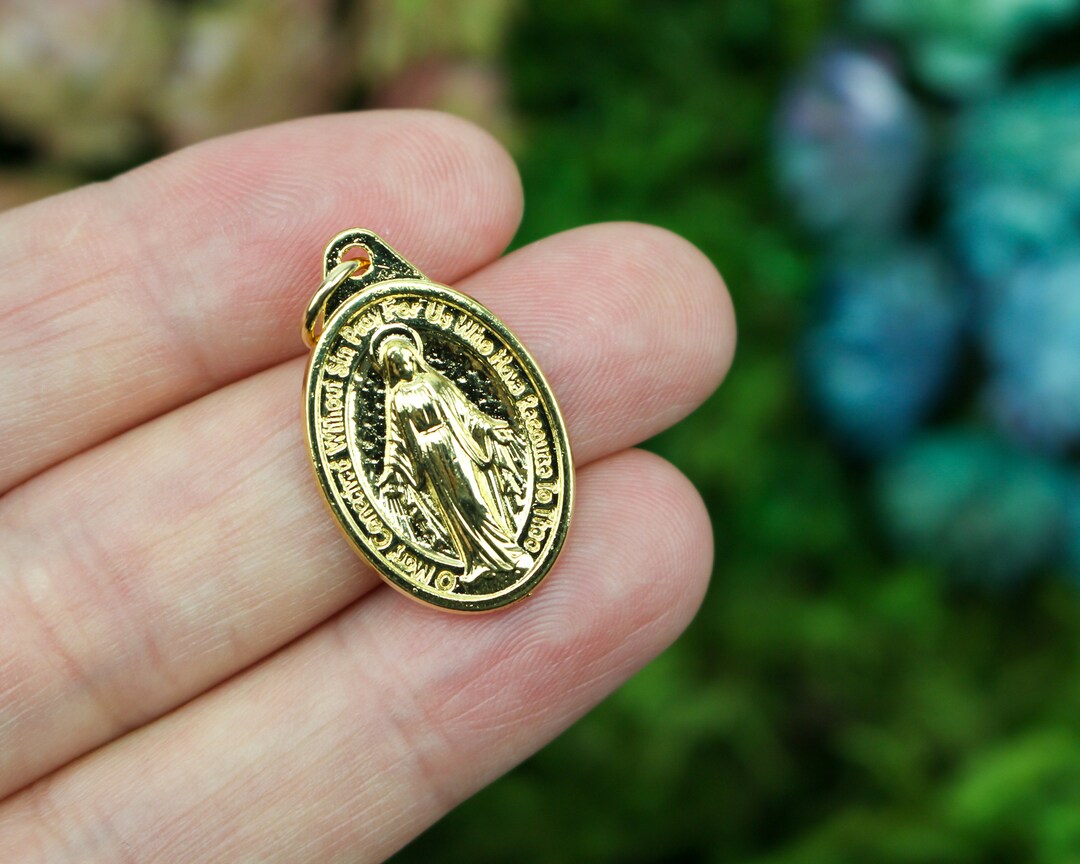 Miraculous Mary Medal in English - 1" Oval Gold Plated Medal of the ...