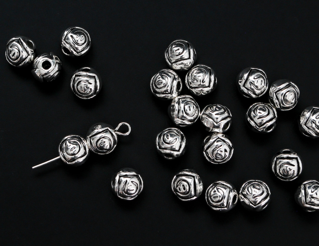 Silver Rosebud Metal Beads 7mm X 6.5mm, 2mm Hole - Rose Carved Rosary ...