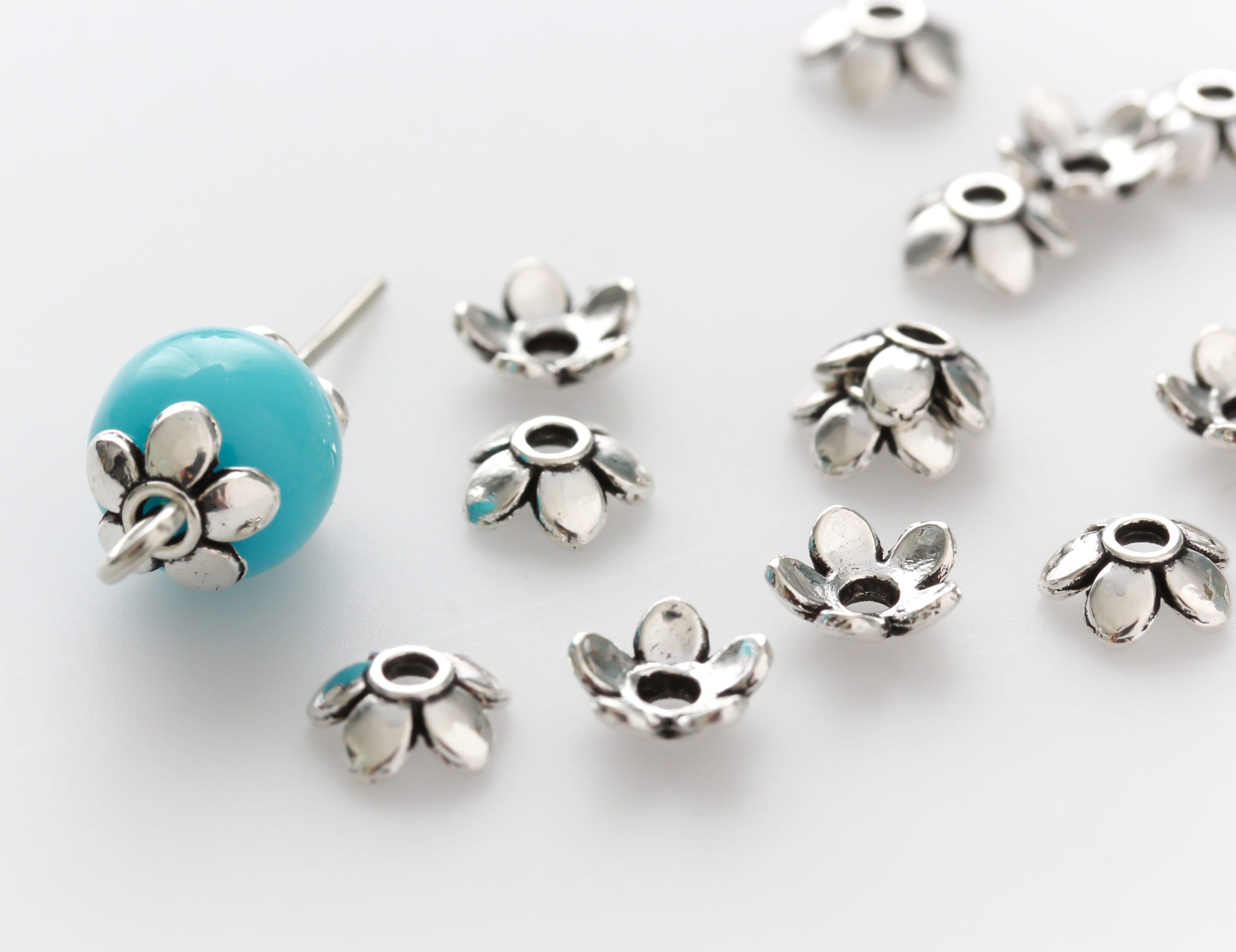 Flower Bead Caps 6mm in Diameter (fit Beads 6mm - 10mm) Antique Silver ...
