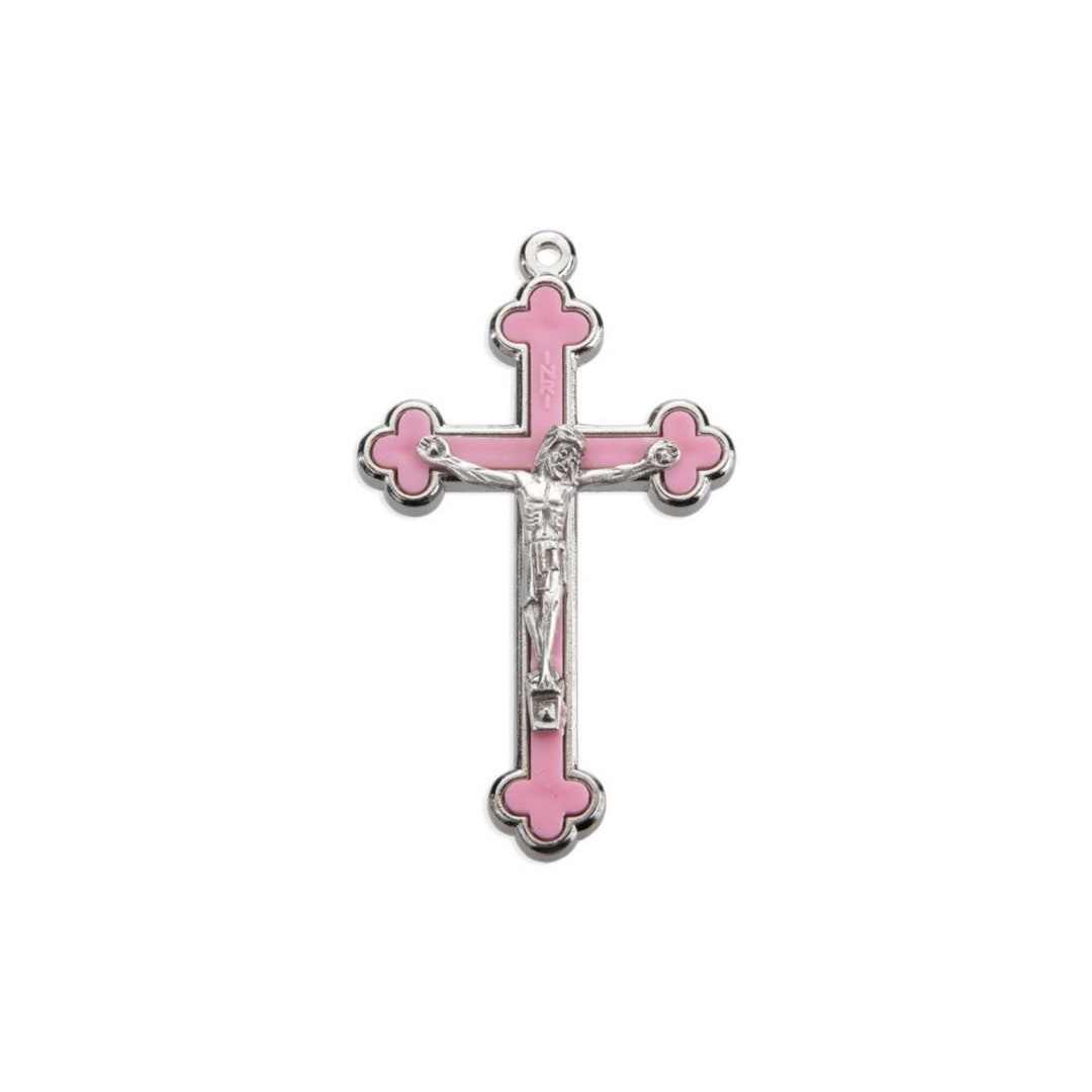 Pink Crucifix Cross With Cloverleaf Budded Ends - Metal Bound - 2.5 ...