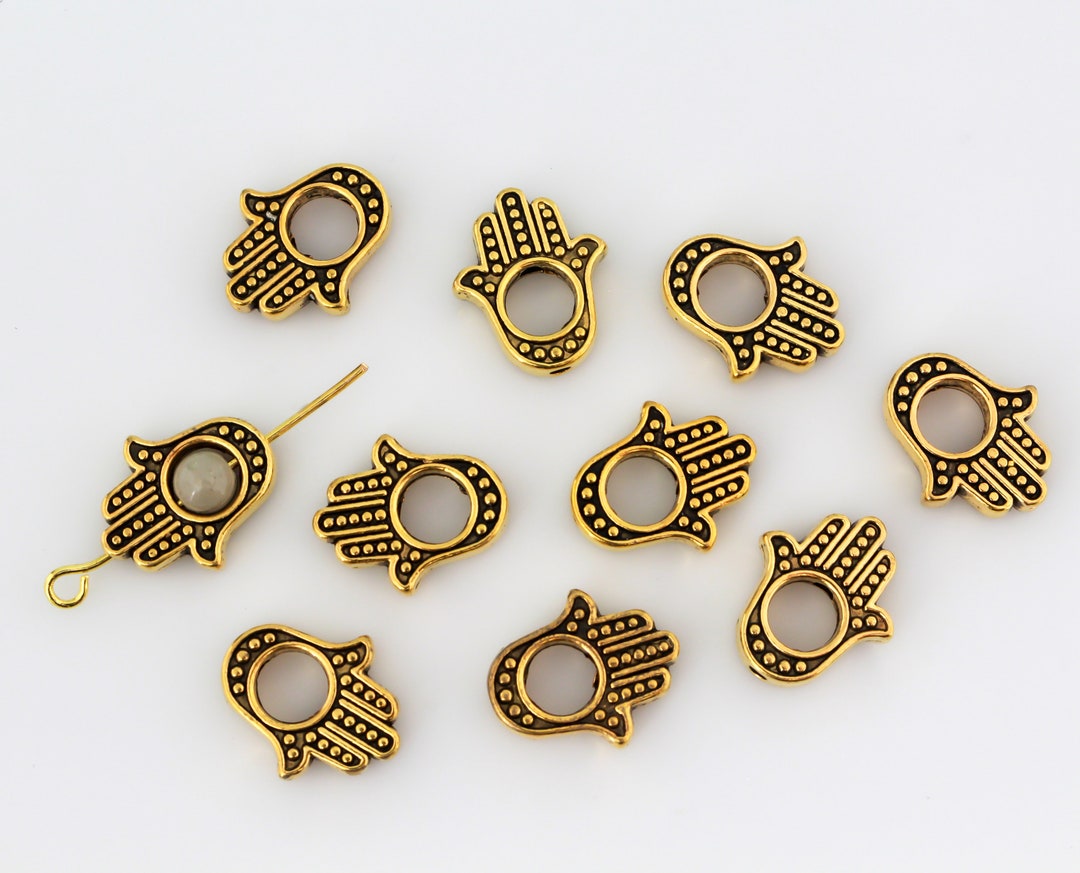 Hamsa Hand Bead Frames in Antiqued Gold Finish - 16mm X 13mm, Fits 4mm ...