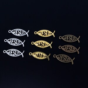 10 Jesus Fish Charms Christian Ichthys Symbol 27mm Long - Available in ...