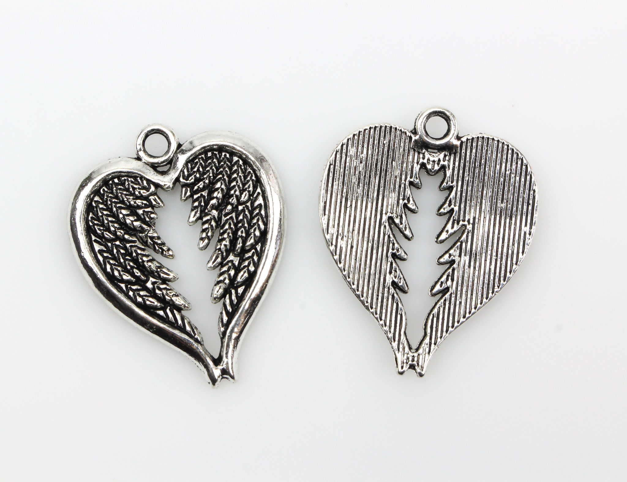 10 Heart Wing Charms 30mm Long - Guardian Angel Wings in Heart Memorial ...