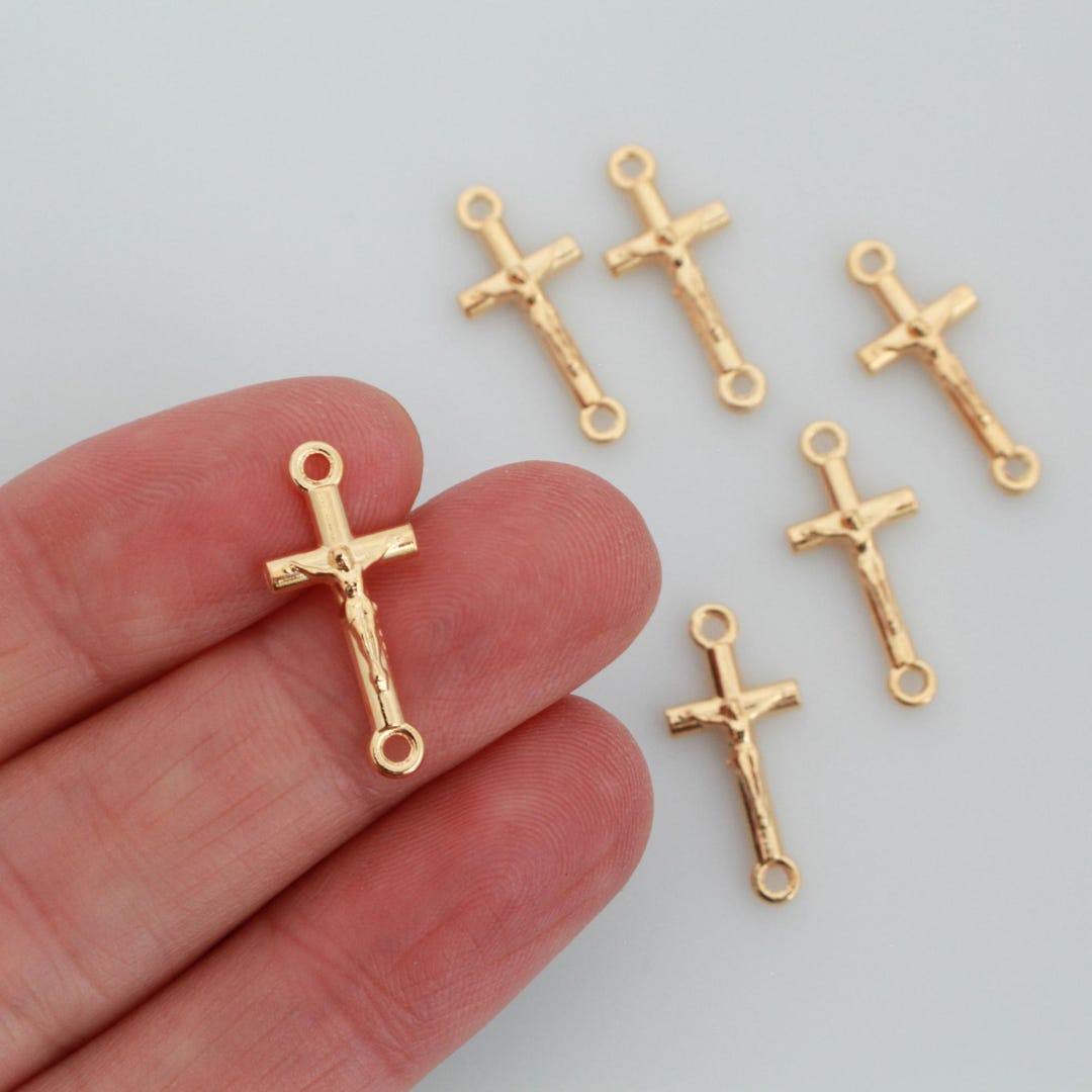 6 Gold Crucifix Connector Links - Cross Shaped Our Father Beads 6pcs ...