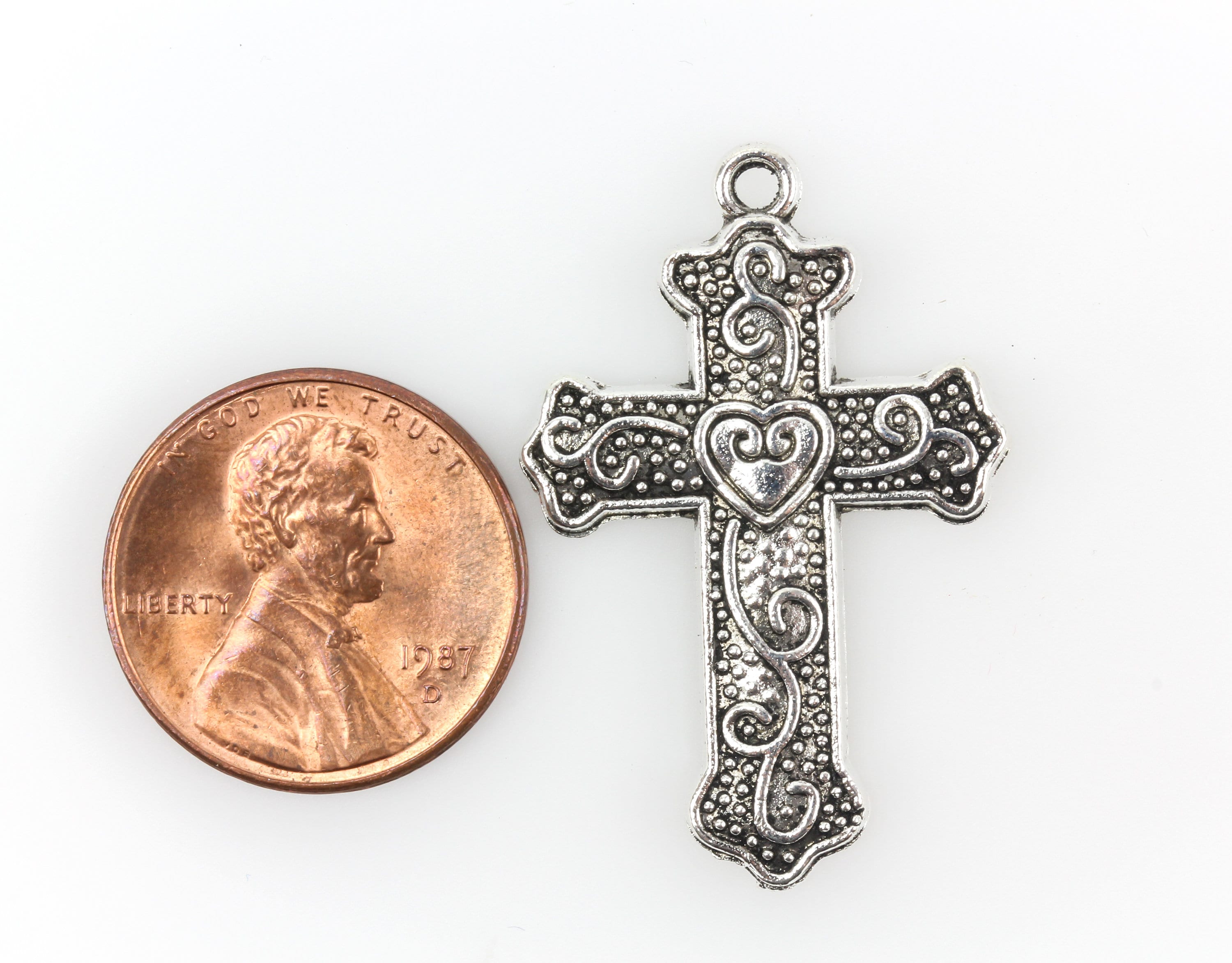 Ornate Heart Cross Charms in Antiqued Silver Color 33mm Long - Etsy