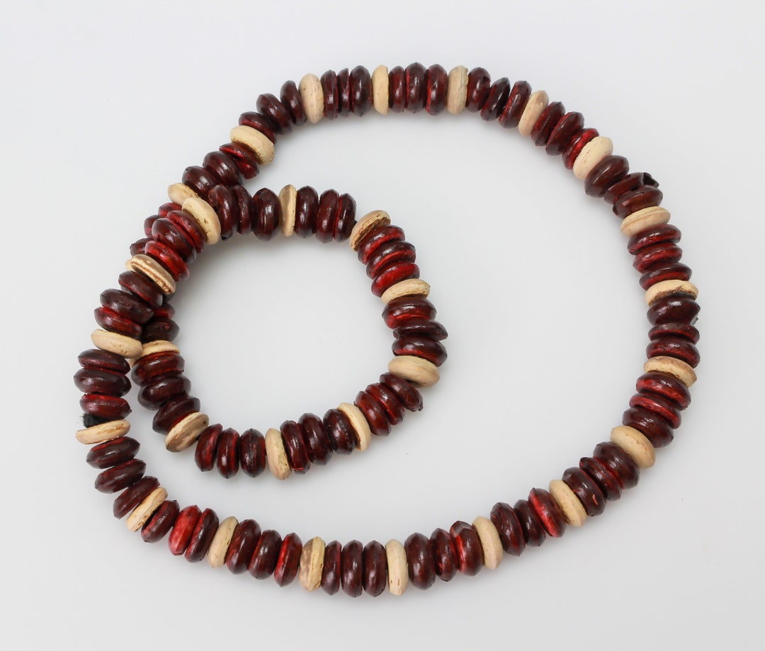 Coconut Beaded Necklace - Donut Disc Shaped Beads on 17" Elastic ...