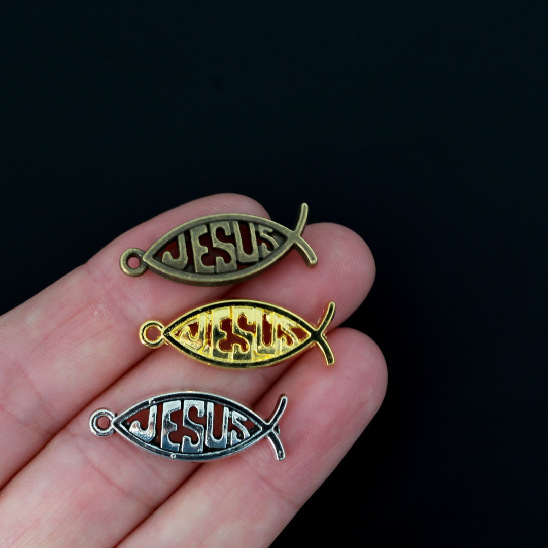 10 Jesus Fish Charms Christian Ichthys Symbol 27mm Long - Available in ...