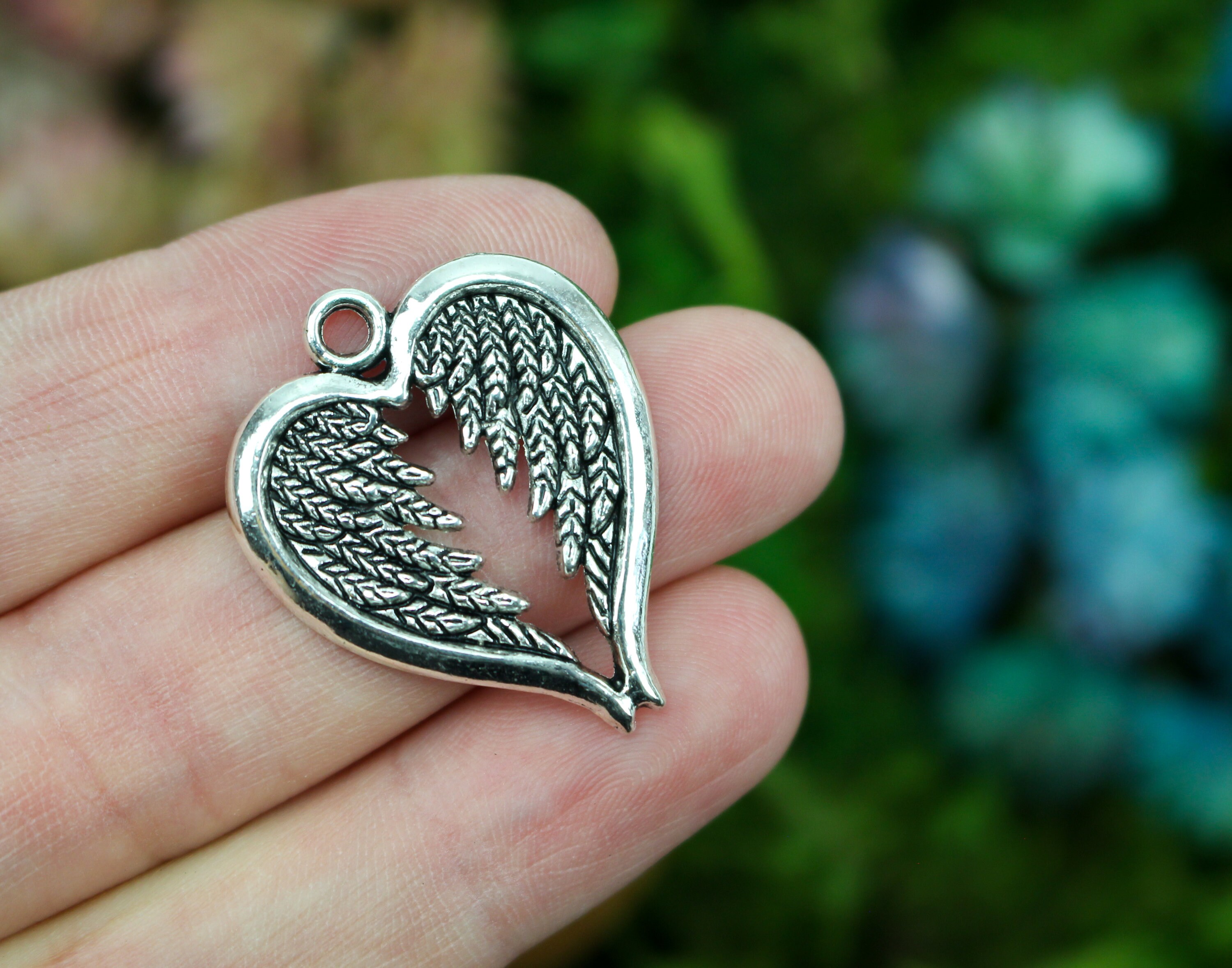 10 Heart Wing Charms 30mm Long - Guardian Angel Wings in Heart Memorial ...