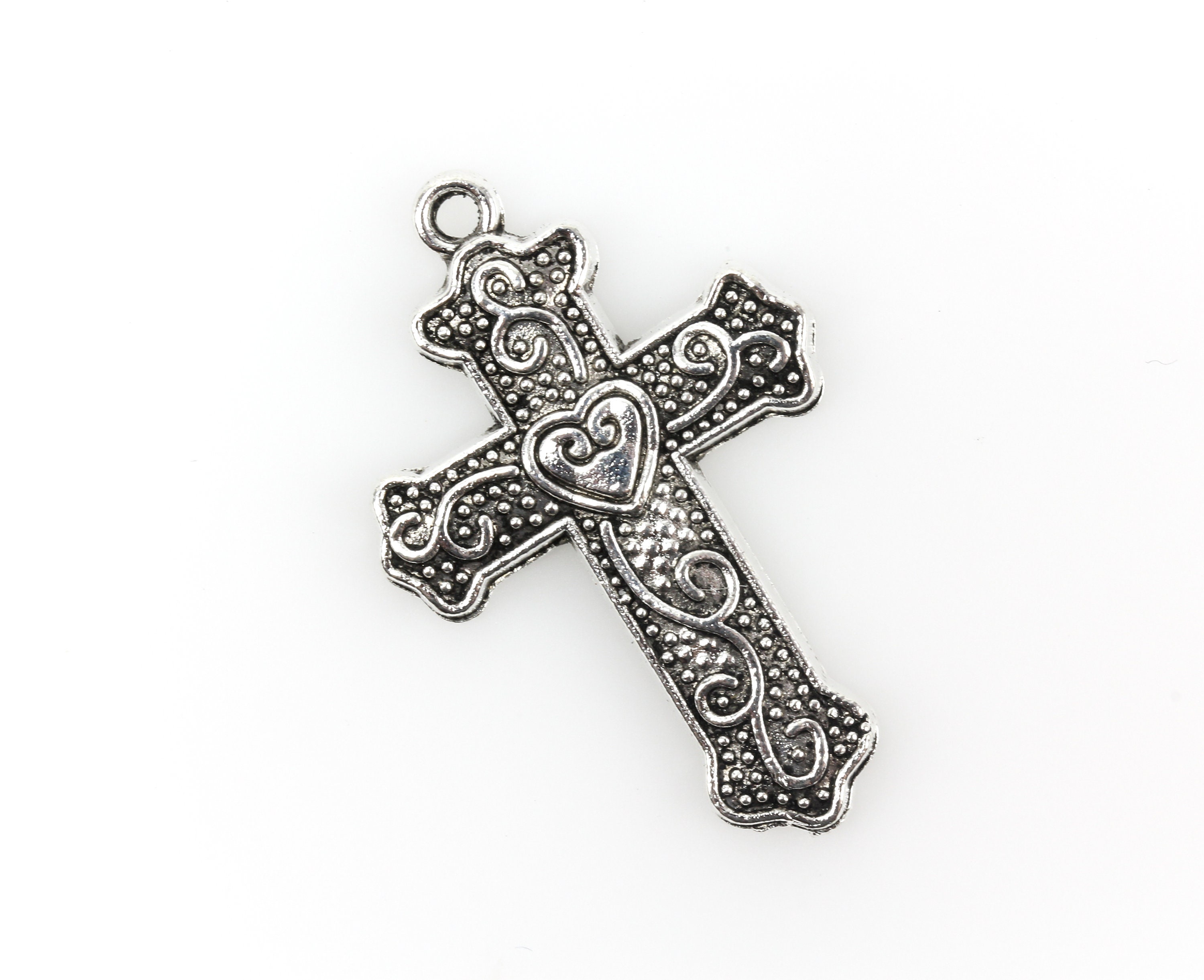 Ornate Heart Cross Charms in Antiqued Silver Color 33mm Long - Etsy