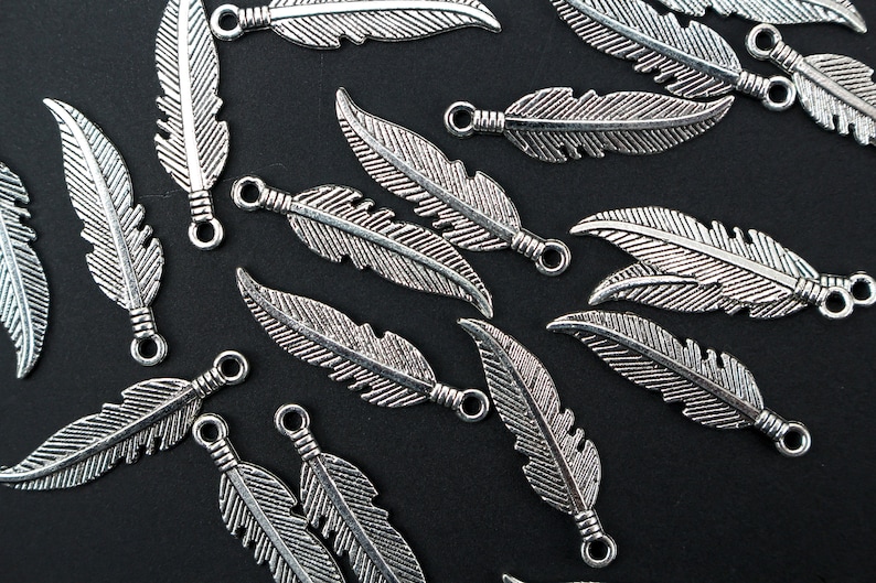 Silver Feather Charms - Double Sided Guardian Angel Love and Protection ...