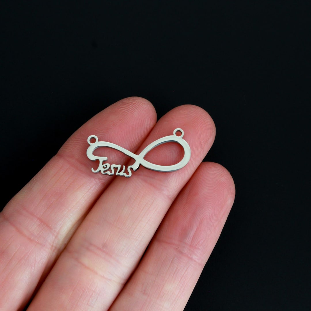 Infinity Symbol Charm With Jesus in Cursive Writing - Stainless Steel ...