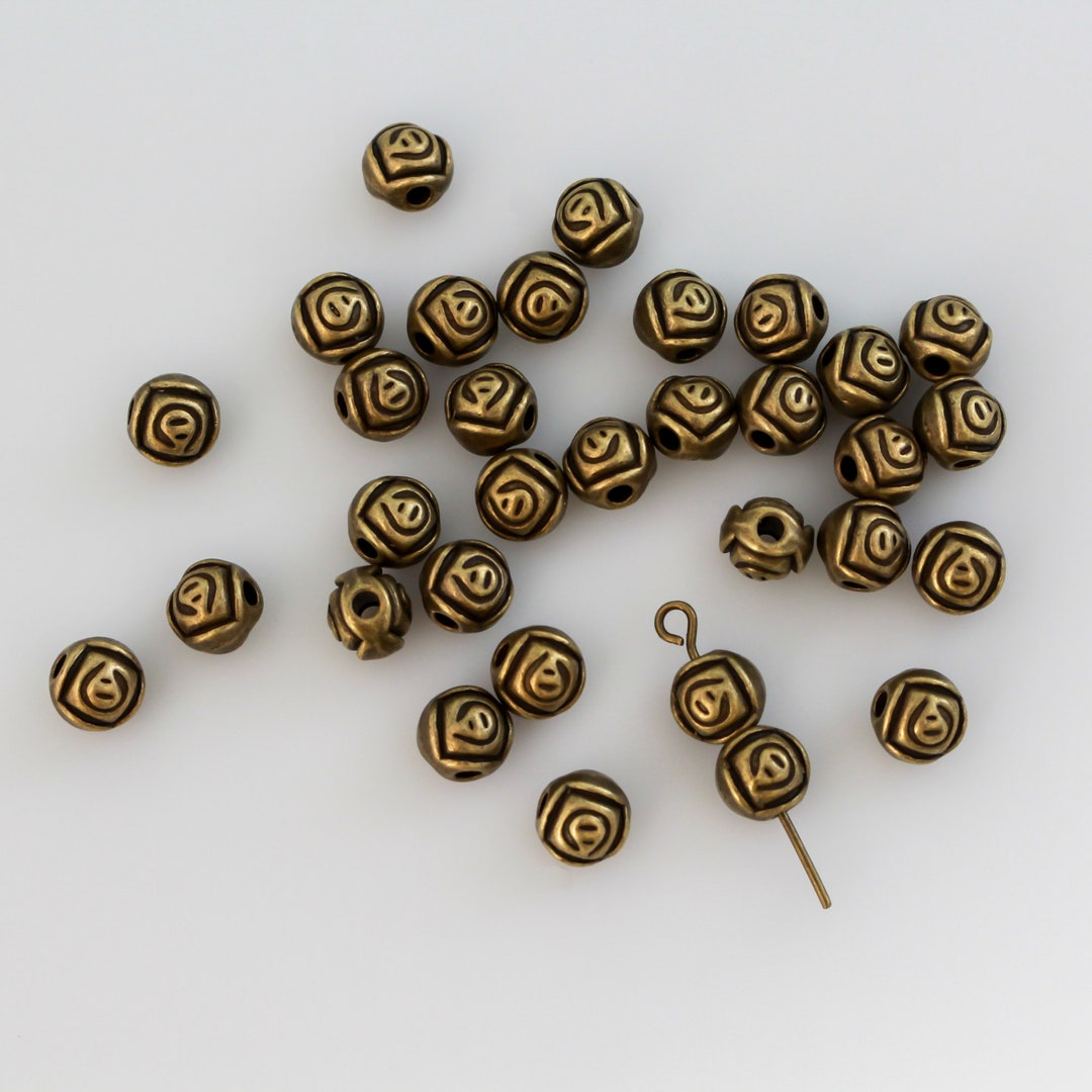 Bronze Rosebud Metal Beads 7mm X 6.5mm, 2mm Hole - Rose Carved Rosary ...