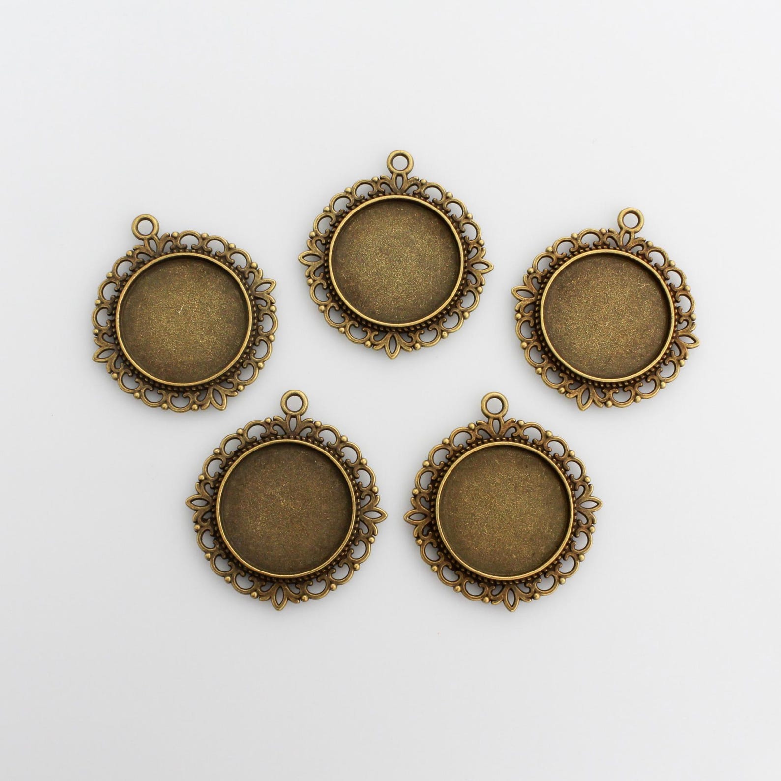 Bronze Double Sided Bezel Pendant Setting - Fits 25mm Round Cabochons ...