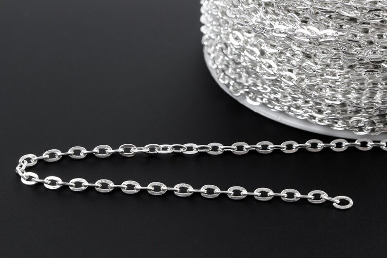 Flat Oval Chain 4mm x 2.7mm Links Unsoldered Silver Chain for | Etsy