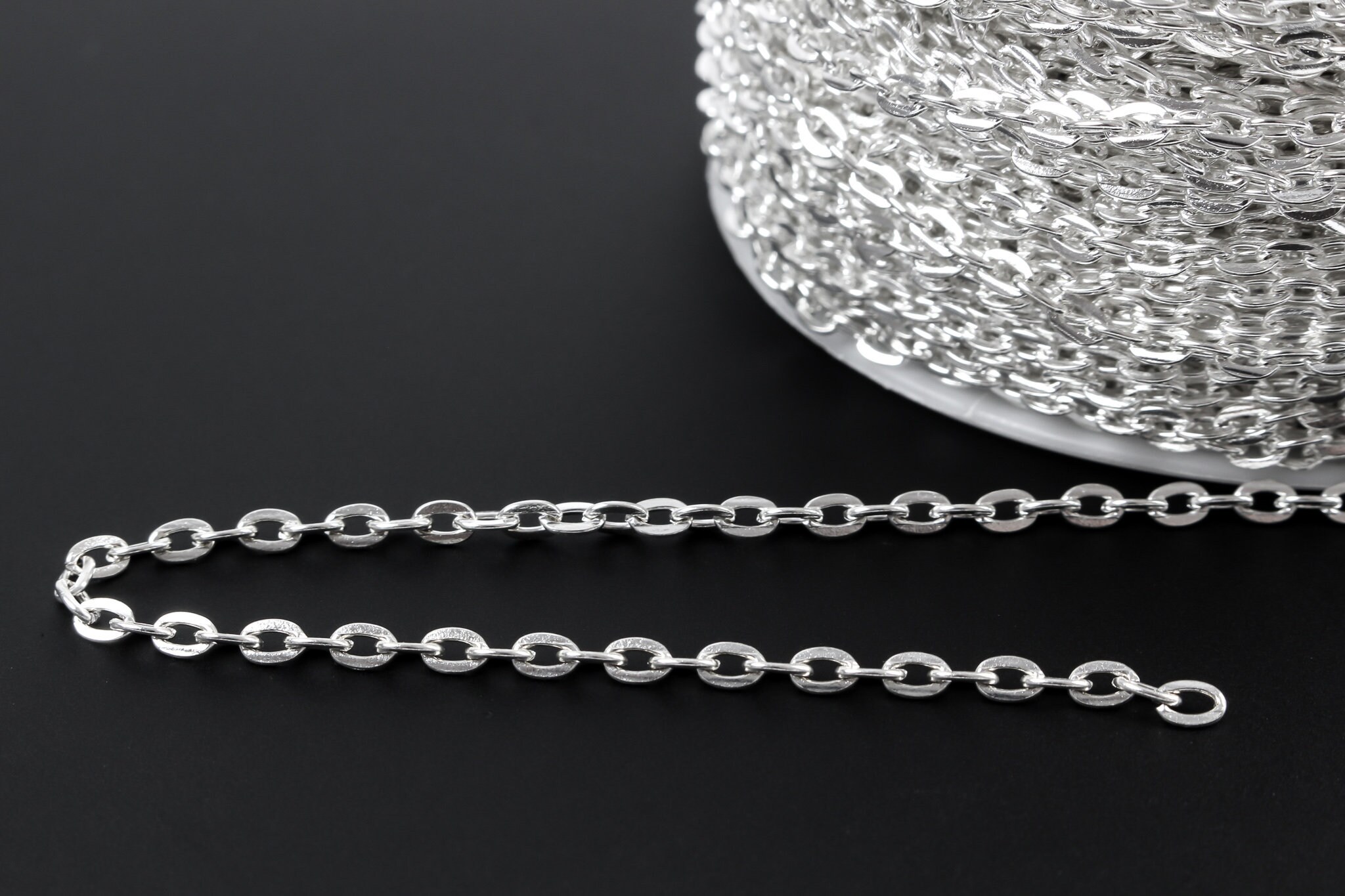 Flat Oval Chain 4mm x 2.7mm Links Unsoldered Silver Chain for | Etsy