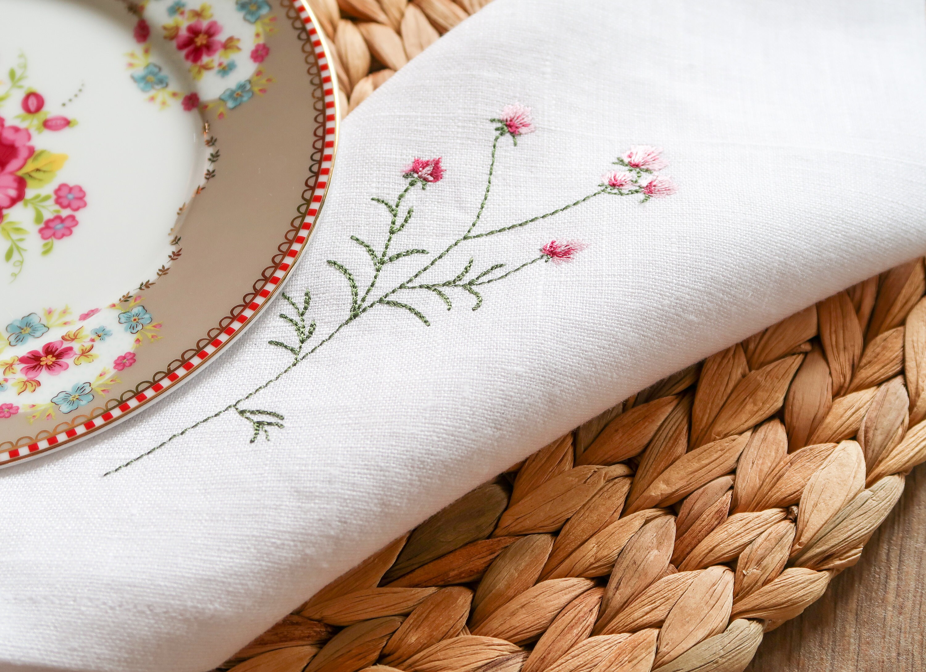 Teacher Appreciation Gift White Wedding Floral Embroidered Linen Dinner ...