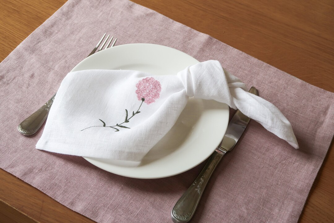 Teacher Appreciation Gift White Wedding Floral Embroidered Linen Dinner ...