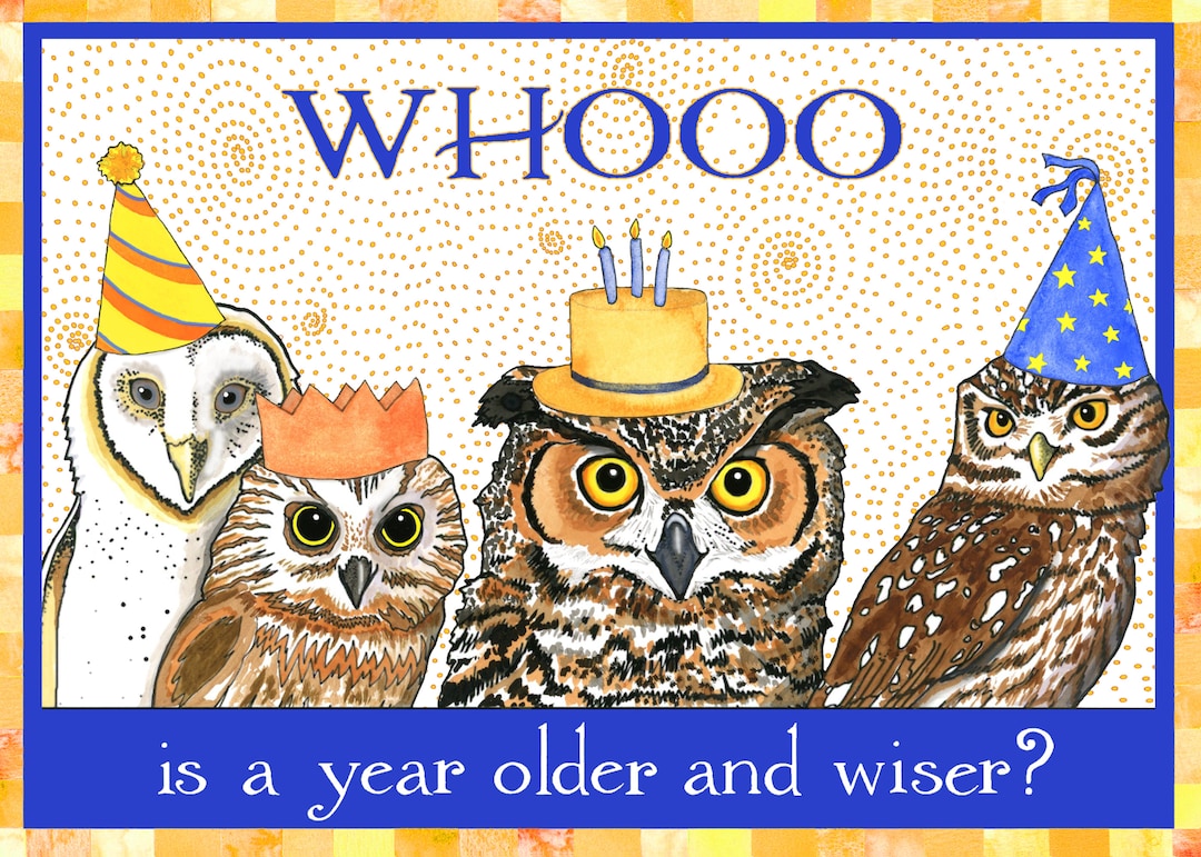 Birthday Owls Birthday Card Single Card or Set of 4 Cards Owl Card Bird ...