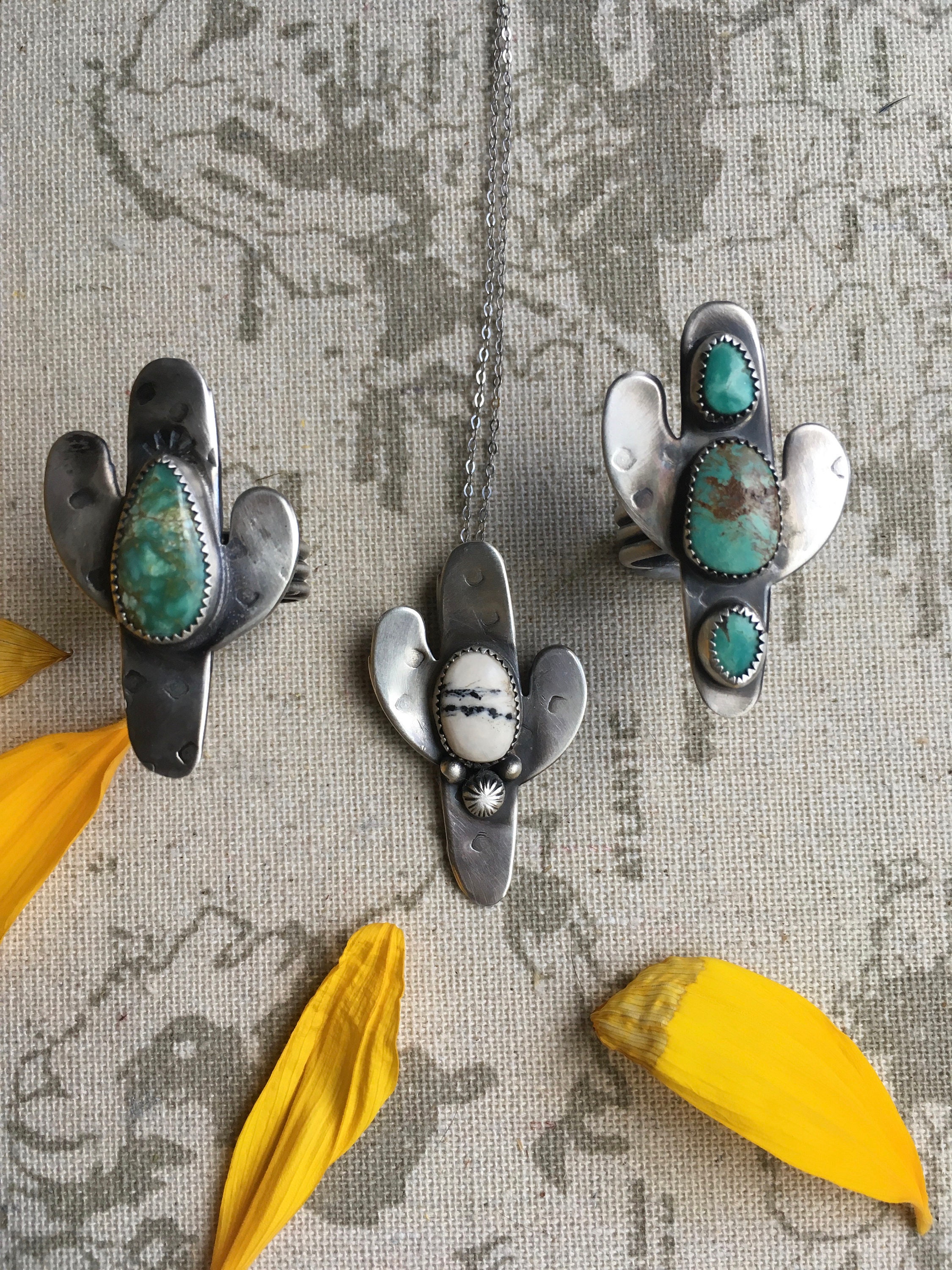 Cactus Collection, White Buffalo Turquoise, Sterling Silver Necklace