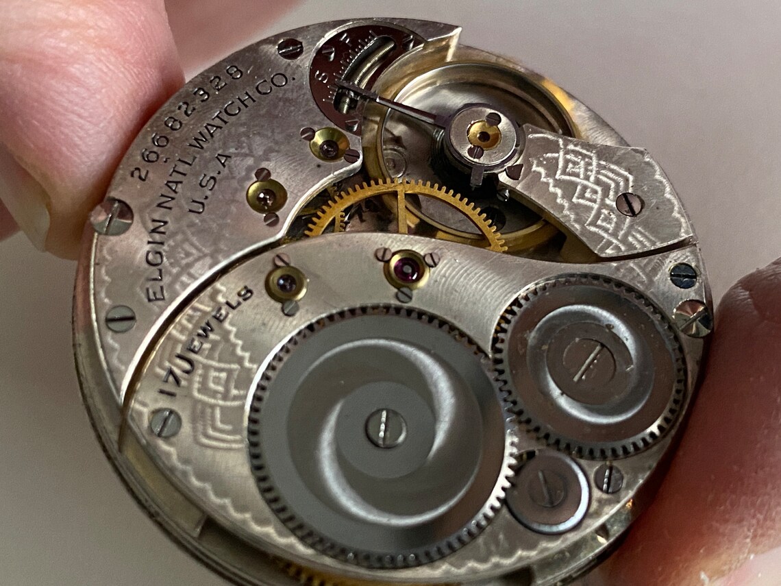 Complete 100 Year Old ELGIN 1923 Antique Vintage POCKET WATCH With Chain and Knife White and ...