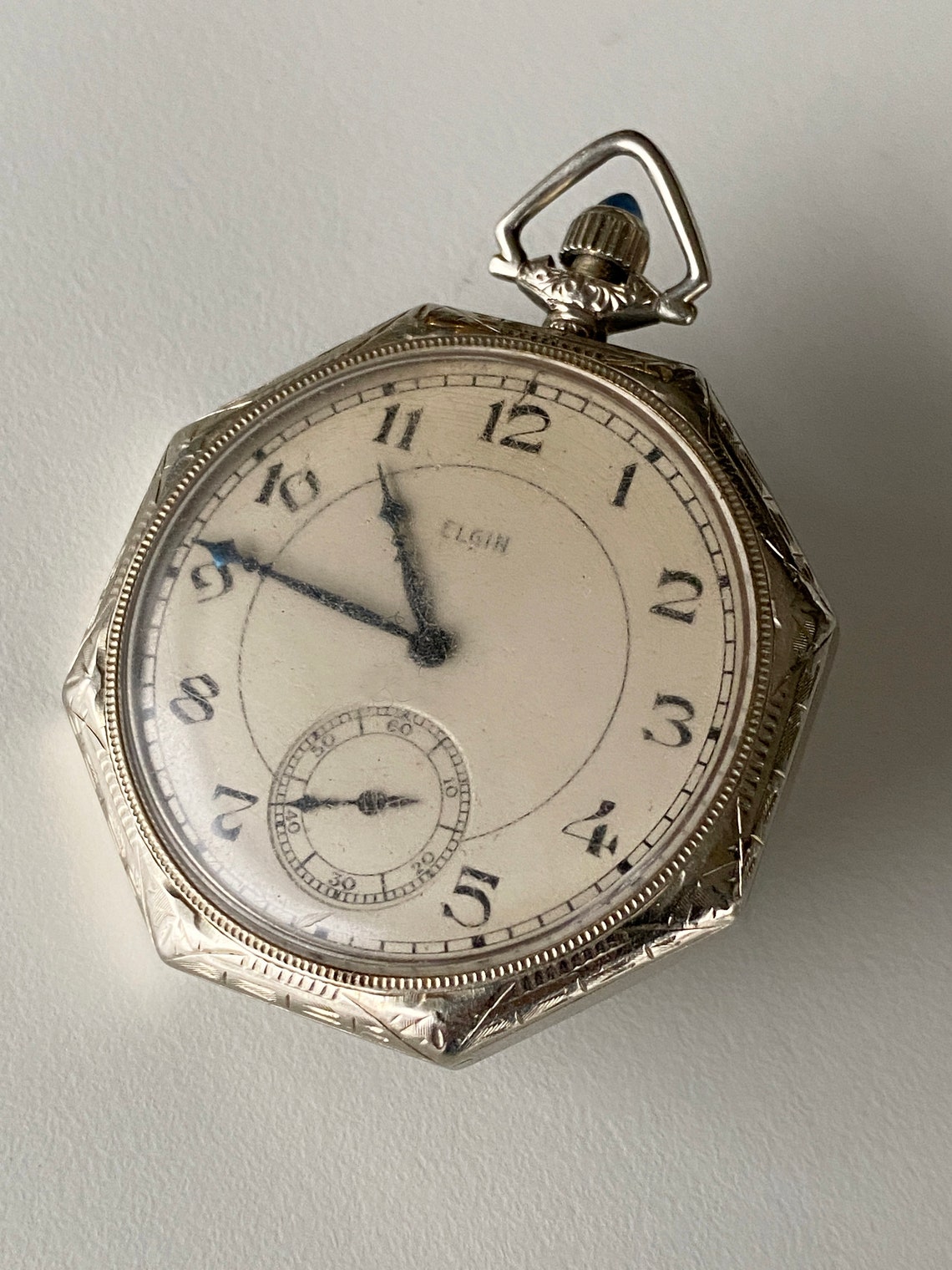 Complete 100 Year Old ELGIN 1923 Antique Vintage POCKET WATCH With Chain and Knife White and ...